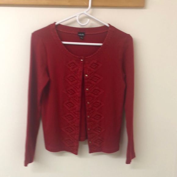 Sweaters | Rafaella Red Sweater Long Sleeve Beaded Design Size M | Poshmark